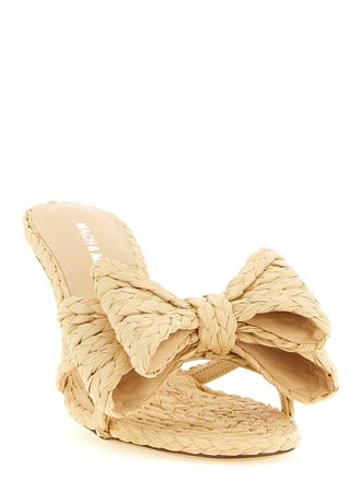 Mach & Mach Womens Raffia Bow-Detailed Stiletto Mule Beige Leather Sole