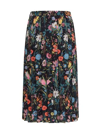 Gucci Womens Flora Printed Silk Midi Skirt Black-Multicolor-Mc Black/multicolor/mc