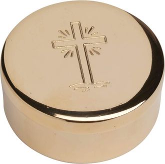MaMeMi Hostiendose aus Messing vergoldet mit Kreuz Gravur ca. 5,5 cm Durchmesser Handarbeit für HOSTIENAUFBEWAHRUNG zuhause oder Kirche