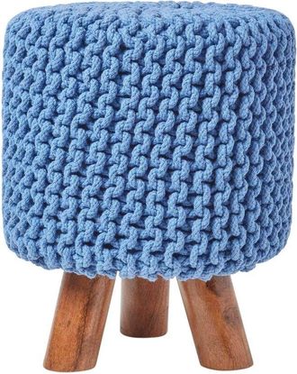 Homescapes Gestrickter Fußhocker, 42 cm hoch, blau - Homescapes