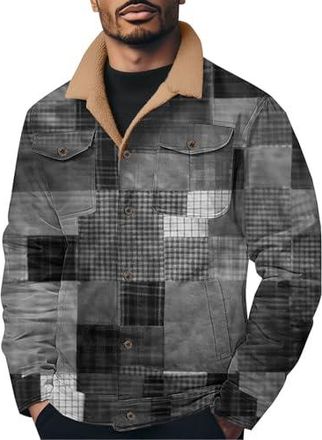 Generic Veste doubl&eacute;e en flanelle pour homme - Chemise &agrave; carreaux &agrave; manches longues - Chemise d&eacute;contract&eacute;e &agrave; carreaux - Manteaux chauds et &eacute;pais, Noir, XL