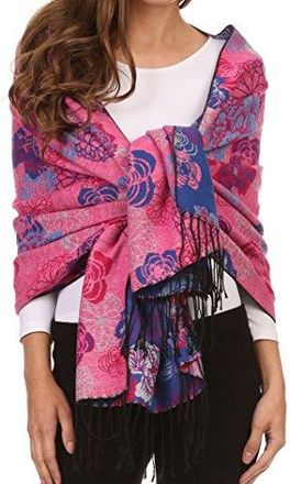 Sakkas CHS1810 Ontario Pashmina/Ch&acirc;le/P&egrave;lerine/&Eacute;tole Floral double couche avec bordure - 3-Cobalt - One Size