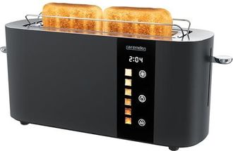Arendo Edelstahl Toaster 2 Scheiben Langschlitz - Touchscreen - Doppelwandgehäuse - Integrierter Brötchenaufsatz - 6 Bräunungsgrade - Brotzentrierung - Restz