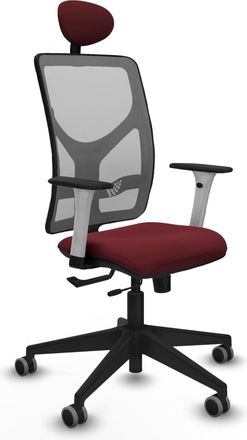 Piqueras y Crespo B&uuml;rostuhl mit schwarzen und wei&szlig;en Armlehnen, h&ouml;henverstellbare Lendenwirbelst&uuml;tze und festes Kopfteil, ausgestattet mit Syncro/Traslack. Grau/Granatr