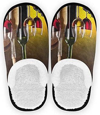 HMZXZ Chaussons vintage en forme de bouteilles de vin pour femmes, hommes, enfants, femmes - Pantoufles dintérieur en polaire corail pour chambre à coucher,
