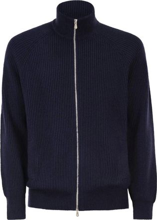 Brunello Cucinelli Homme, Pulls, Bleu, Taille: M Cardigan zipp&eacute; c&ocirc;tel&eacute;