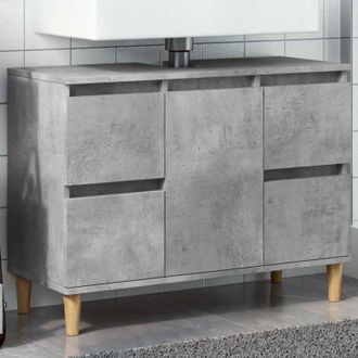vidaXL Vidaxl - Meuble sous vasque simple gris b&eacute;ton 80x33x60 cm - Bois ding&eacute;nierie avec 4 tiroirs - Installation murale recommand&eacute;e