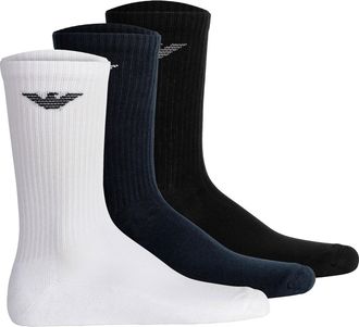 Emporio Armani Herren Casual Cotton 3-Pack Short 3er-Pack Kurze Socken, Wei&szlig;/Schwarz/Marineblau, Einheitsgr&ouml;&szlig;e
