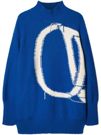 Off-white pull en laine &agrave; logo en intarsia - Bleu