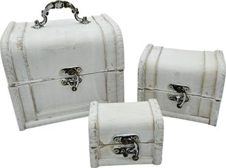 Meinposten Vintage Holztruhen Set, 3 Stück, Deko-Schatzkisten mit Metallscharnier, 15/11/8 cm (Weiß)