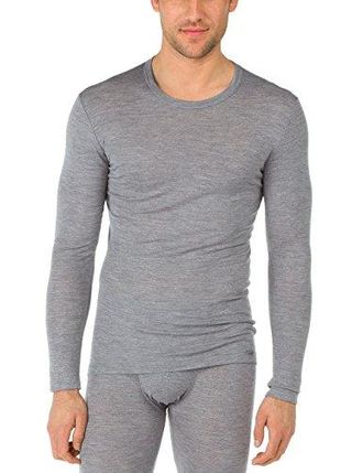 CALIDA Wool & Silk T-shirt manches longues hommes, en laine vierge et soie, fines c&ocirc;tes, thermor&eacute;gulateur et neutralisant les odeurs