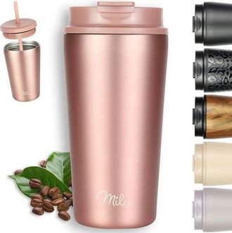 Milu Mug Isotherme 500ml - Thermo Caf&eacute; &eacute;tanche en acier inoxydable, Tasse thermique sans BPA, 100% anti-fuite(Rose Gold, 500ml)