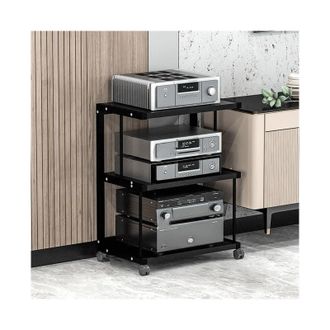 Generic HiFi-Regal (3/4-stufig), AV-Multimedia-St&auml;nder Mit Rollen, Mobiler St&auml;nder for Spielkonsolen, Multimedia-Aufbewahrungsregale Aus Holz, Stereo-Audiosch