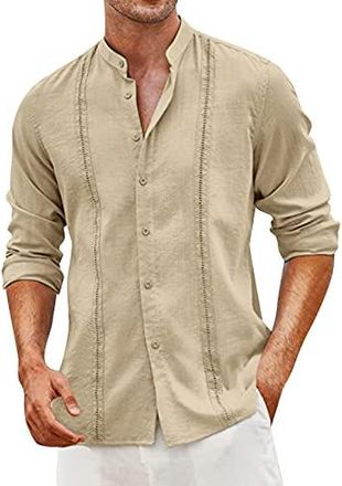 Generic Chemise en coton blanc en lin pour homme, chemise de plage blanche, chemises habill&eacute;es en lin pour hommes, hauts &agrave; manches courtes, hauts pour hommes,