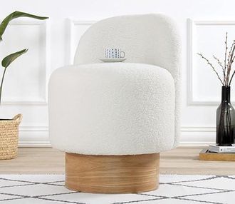 Atelier Del Sofa Elegant White Faux Fur Pouffe, 66 cm Height, 47 cm Diameter | 100% Orthopedic Sponge, 6 cm Thickness, Wooden Legs | Stylish & Comfortable Seating for 
