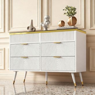 Generic 120x40x76 cm Kommode in Weiß mit Bernstein-Glas, 6-Schubladen Sideboard mit Facheinteilung und Kippsicherung