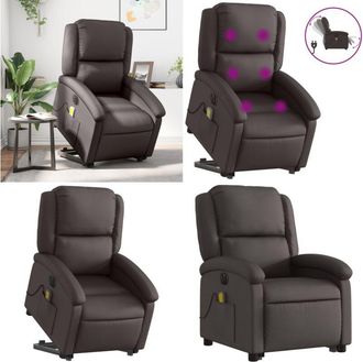 vidaXL Massagesessel mit Aufstehhilfe Elektrisch Dunkelbraun Echtleder - Elektrischer Massagesessel - Relaxsessel - Fernsehsessel - Ledersessel