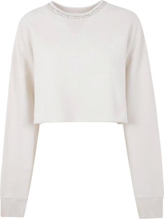 Golden Goose Femme, Sweatshirts et sweats &agrave; capuche, Blanc, Taille: 40 FR SweaT-shirt Court Orn&eacute;