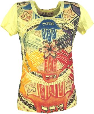 Guru Shop Mirror Damen T-Shirt-Shirt - Mandala/Gelb, Baumwolle, Size:S