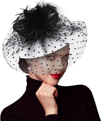 Dreshow Fascinator Chapeaux en Maille Fleurie Chapeau Fascinateur en Maille Plume Mariage Cocktail Tea Party Chapeau pour Femmes Filles