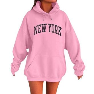 Generic Sweat &agrave; capuche graphique printemps 2026 pour femmes avec cordon de serrage et pull &agrave; manches longues avec poche, rose, XXL