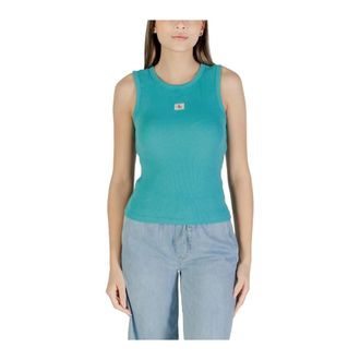 Calvin Klein Jeans Geripptes &auml;rmelloses Tanktop - - Tops - Damen - Blau - XL