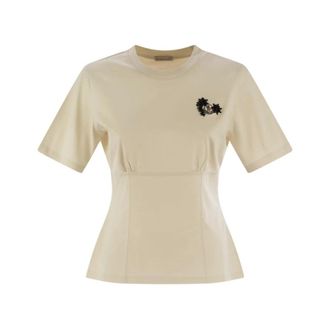 Moncler Femme, Tops, Beige, Taille: 42 FR Haut en coton avec perles brod&eacute;es &agrave; la main