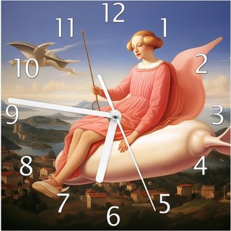 Wallario Design-Wanduhr Luftige Reise aus Glas, Motiv-Uhr Größe 20 x 20 cm, weiße Zeiger