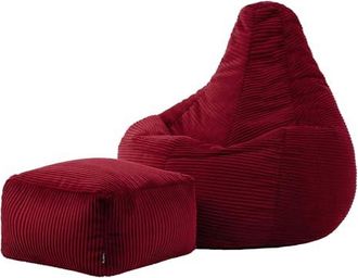Icon Brand Dalton Sitzsack mit Hocker Cord, Burgund, Gaming Sitzsack Erwachsene mit F&uuml;llung, Bean Bag, Cord Sessel, Lounge Sessel, Lounge Stuhl, Schlafzimmer, Wo
