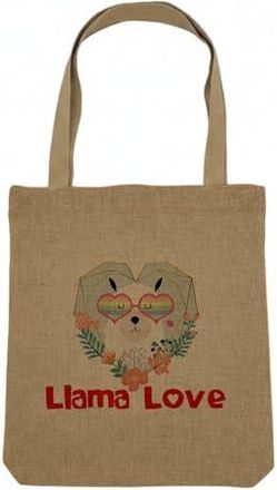 Fabulous Sac Shopping Tote Bag Aspect Lin - Llama Love Drawing Illustration Hippie Peace - Sac de Courses Toile Epaisse 360g Beige Naturel Cabas Port&eacute; Epaule S