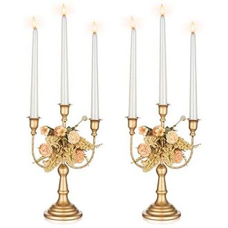Nuptio Nuptio 3 Bras Chandeliers Or 2 Pezzi Métal 29.5cm Élégants Bougeoirs en Forme de Vigne Frisée Bougies Coniques Mariage Anniversaire Table À Manger Déc