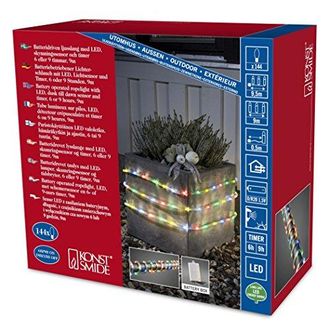 Konstsmide LED Lichterschlauch, 9m, mit Lichtsensor und 6h und 9h Timer, 144 bunte Dioden, batteriebetrieben, Außen (IP44), 4 x D 1.5V (exkl.) - 3745-500