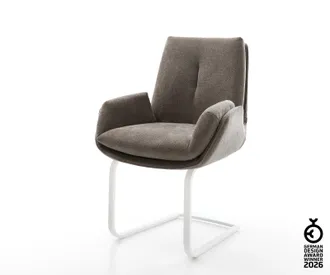 DELIFE Freischwinger Clea-Flex Strukturstoff Soft Taupe Freischwinger flach Wei&szlig;, Esszimmerst&uuml;hle