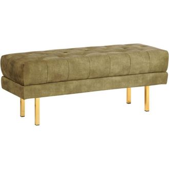 Beliani Banc en Velours Banquette de Lit Rembourr&eacute; Glam Pouf Pieds en M&eacute;tal Dor&eacute; Vert Olive Roseville