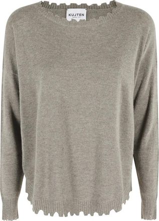 Kujten Kujten, Femme, Pulls, Beige, Taille: 42 FR Pull pomme en kaki avec franges