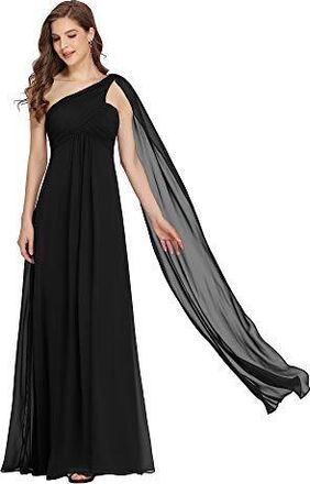 Ever-pretty Robe de Soirée Robe de Demoiselle dhonneur Maxi Elegante Une Epaule sans Manche 46 Noir