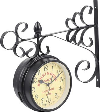 PartyKindom Dekorative Vintage Wanduhr aus Doppelseitige Hängende Uhr im Mediterranen für Wohnzimmer Schlafzimmer Büro und für Freunde