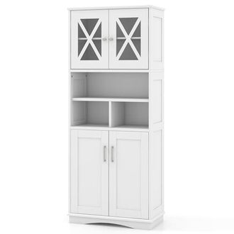 Giantex Colonne Salle de Bain en MDF, Armoire Haute Salle de Bain à 4 Portes, 3 Étagères Réglables, 3 Comportements Ouvertes, Design Imperméable, Meuble Range