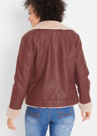 Bonprix Lederimitatjacke im modernen Bikerstil, mit Teddyfell-Futter, bequeme Passform
