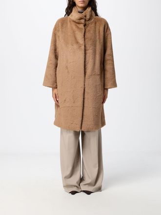 Herno Long manteau &agrave; boutonnage simple en fausse fourrure avec col montant