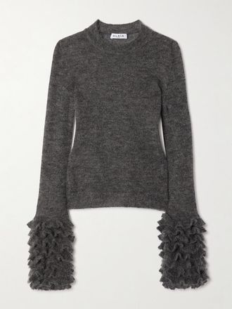 Alaia Pull En Mohair Mélangé À Volants - Gris