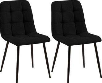 Clp 2er Set Esszimmerstuhl Tilde, Küchenstühle gepolstert mit gestepptem Bezug, Polsterstühle mit Metallgestell, bis 150 kg belastbar, Farbe:schwarz, Mate