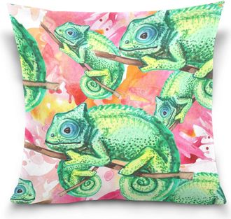 PUXUQU Kissenbezug 50x50 cm Aquarell Chamäleon Dekorative quadratische Kissenbezüge Kissenhülle für Couch Sofa Schlafzimmer Auto