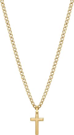 Brosway Halskette Ink für Herren aus 316L-Edelstahl mit 14-Karat-Gold-Beschichtung und kreuzförmigem Anhänger, Karabinerverschluss, Länge: 50 cm, BIK30