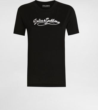 Dolce & Gabbana T-shirt Aus Jersey Mit Stickerei - Frau T-shirts Und Sweatshirts Schwarz 42
