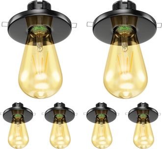 LEDs Com 6 Stück E27 Porzellan Decken-Einbauleuchte TELA, rund, schwarz, 99mm, inkl. E27 Lampe Vintage Retro gold 3,83W extra-warm-weiß 489lm