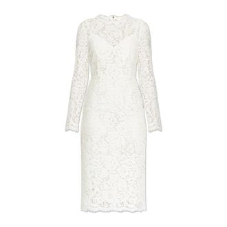 Dolce & Gabbana Spitzen-Midikleid mit langen &Auml;rmeln - - Dresses - Damen - Beige - M