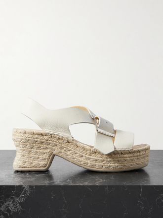Loewe Sandales Plates-formes Façon Espadrilles En Cuir Et En Raphia Petal X Paulas Ibiza - Blanc