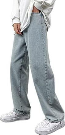 ORANDESIGNE Homme Baggy Jeans Camouflage Denim Pantalon Vintage Baggy Hip Hop Straight Leg Jeans Boyfriend Denim Pants Pantalon Droit Streetwear B Bleu Clair S