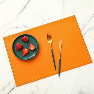 Railonch Platzsets 6er-Set, Tischset aus PU-Leder, 45x30cm Platzdeckchen Abwischbar Kunstleder Tischunterlage f&uuml;r Hause K&uuml;che Restaurant und Hotel (Orange)